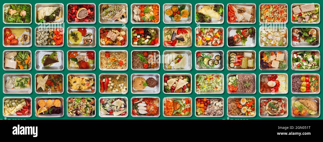 Prepared Meals Delivery. Set Of Take Away Containers With Tasty Healthy ...