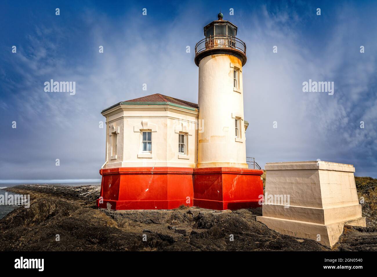 The historic Coquille River Lighthouse, Bandon Oregon USA Stock Photo ...
