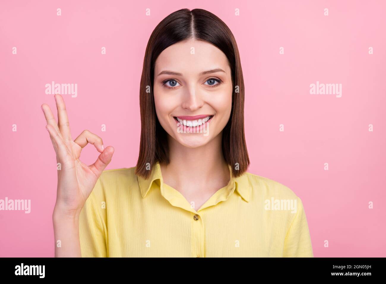 Photo of young girl happy positive smile show okay alright symbol great ...