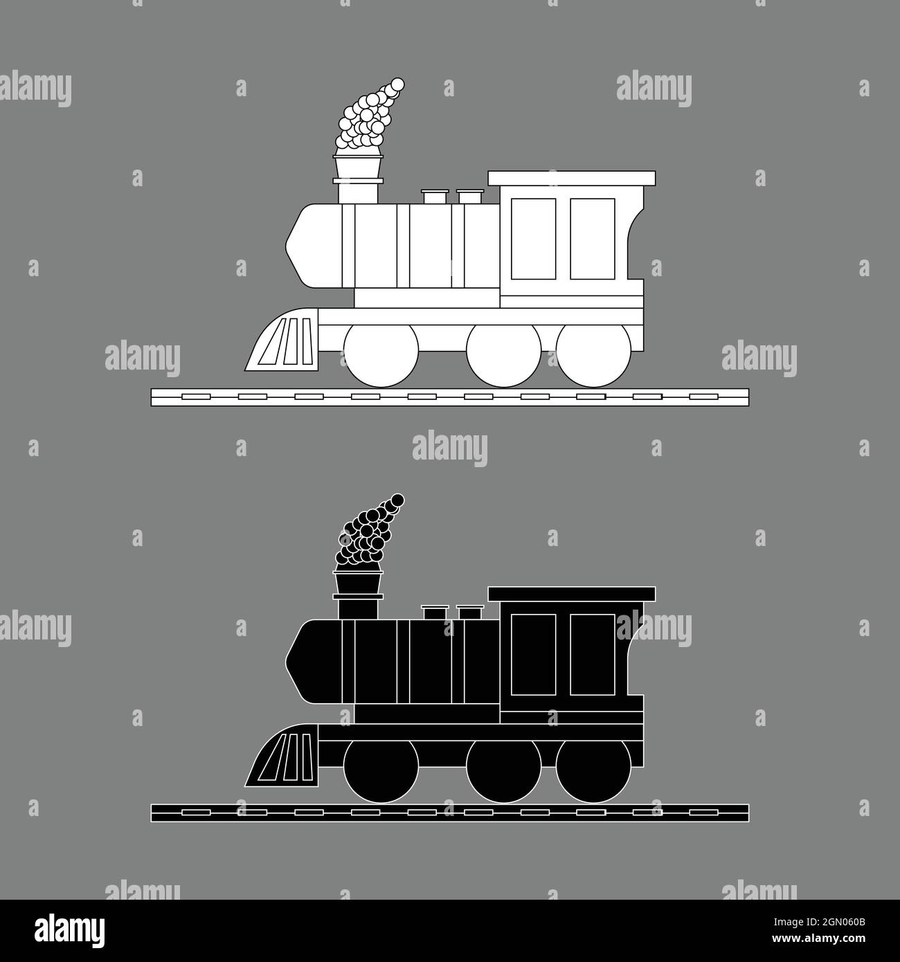 Locomotive on tracks black white outline Stock Vector Image & Art - Alamy