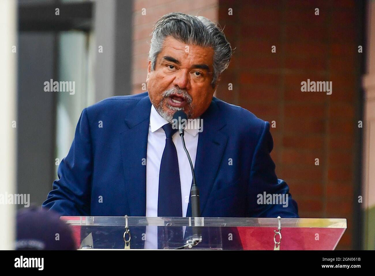 Mexican-American comedian and actor George Lopez speaks during a ...