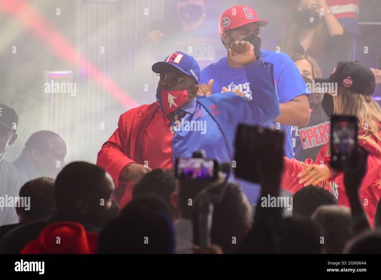 Los Angeles Clippers superfan Clipper Darrell during a groundbreaking ...