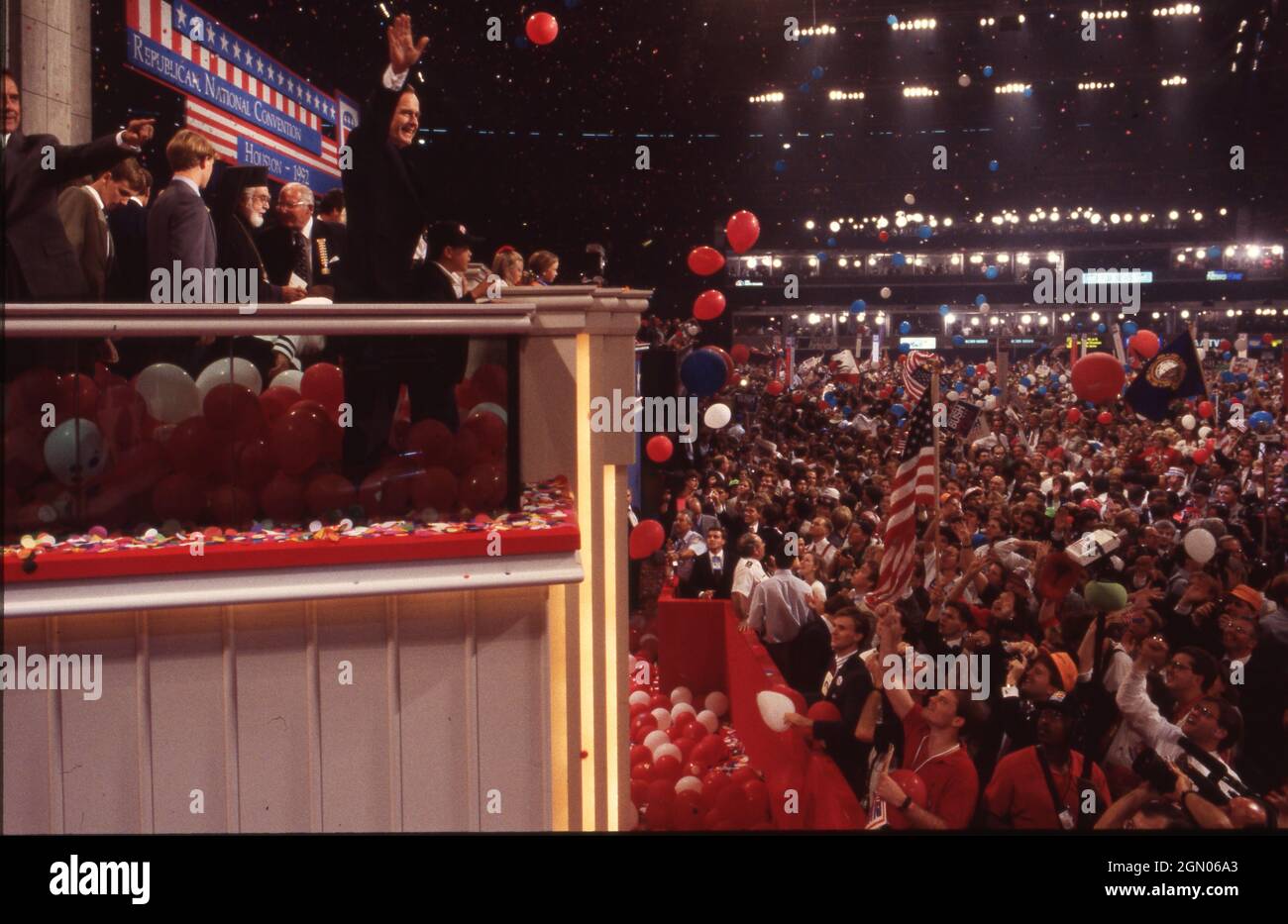 Houston Texas USA, 1992: President George H.W. Bush waving to the ...