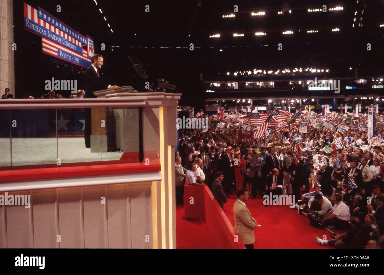 Houston Texas USA, 1992: President George H.W. Bush speaking at the ...