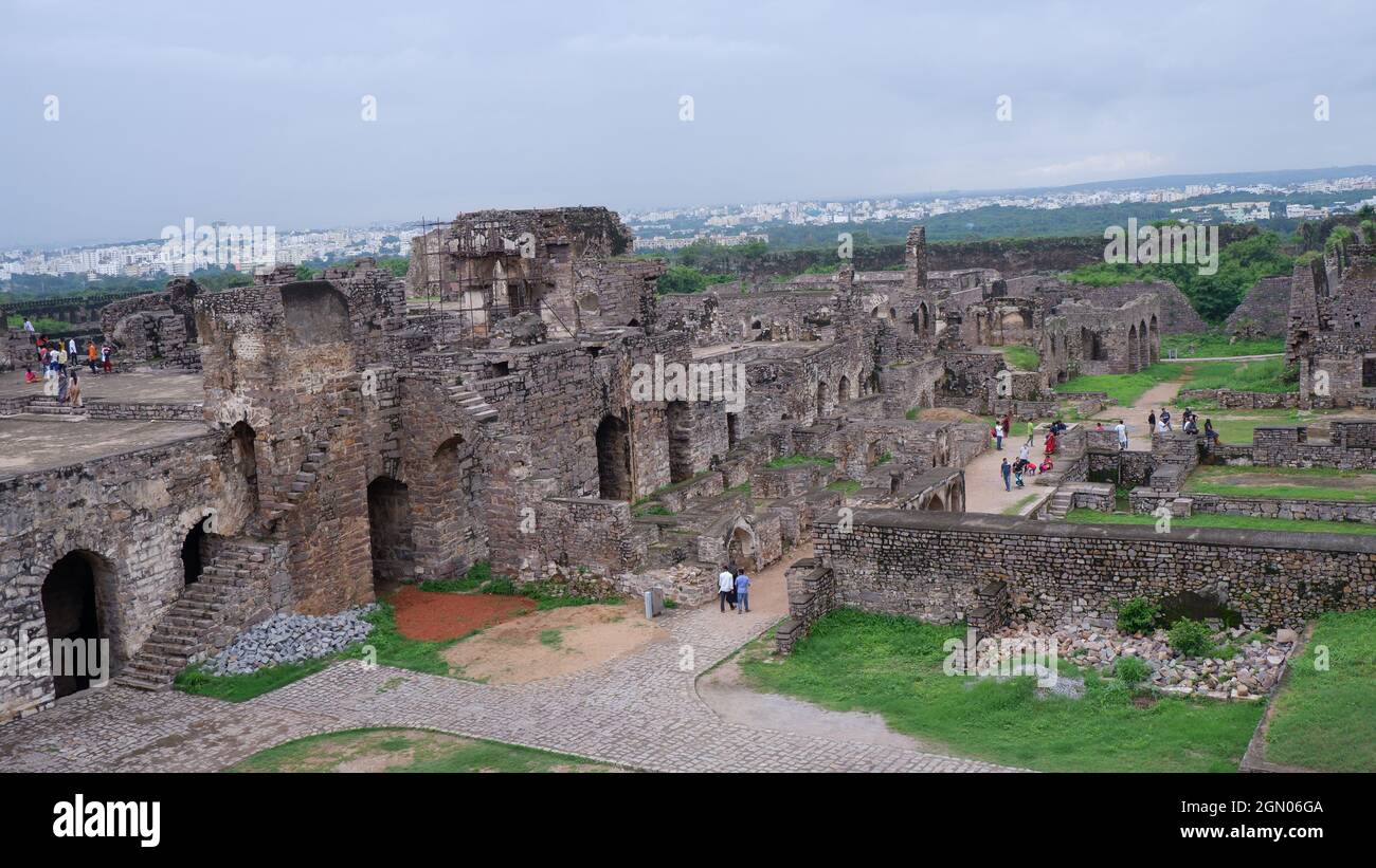 5th Sep 21, Golkonda fort, Hyderabad, India. Aerial view of Interior of ...