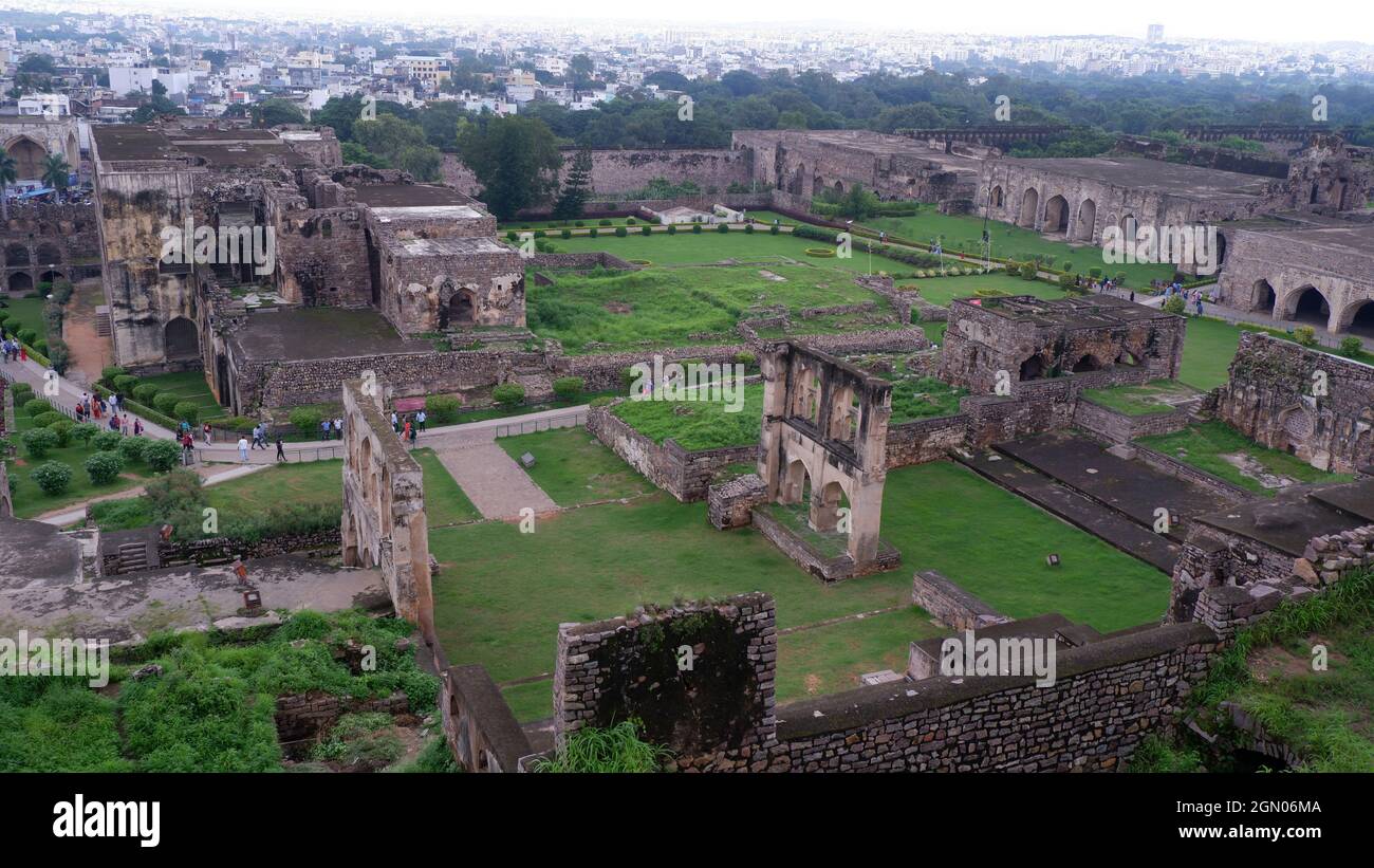 5th Sep 21, Golkonda fort, Hyderabad, India. Aerial view of Interior of ...