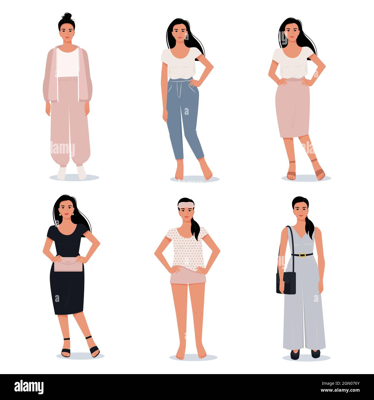 Modern woman in different images, set of vector female characters in ...