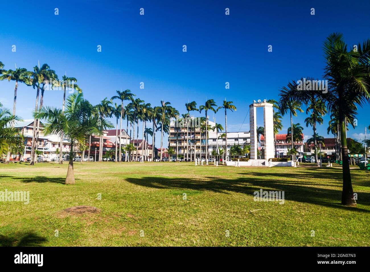 CAYENNE, FRENCH GUIANA - AUGUST 3, 2015: Place des Palmistes square in ...