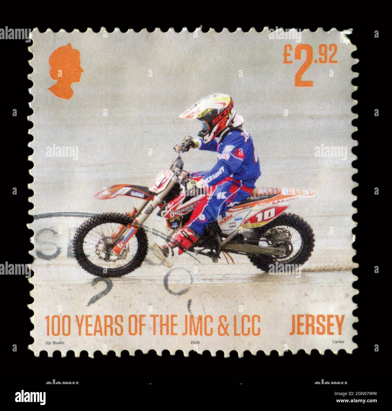 Stamp printed in Channel Islands shows image of the 100 Years Of The ...