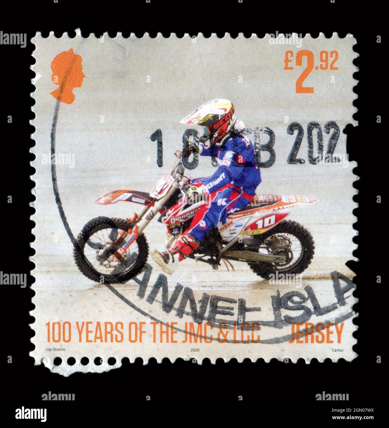 Stamp printed in Channel Islands shows image of the 100 Years Of The ...