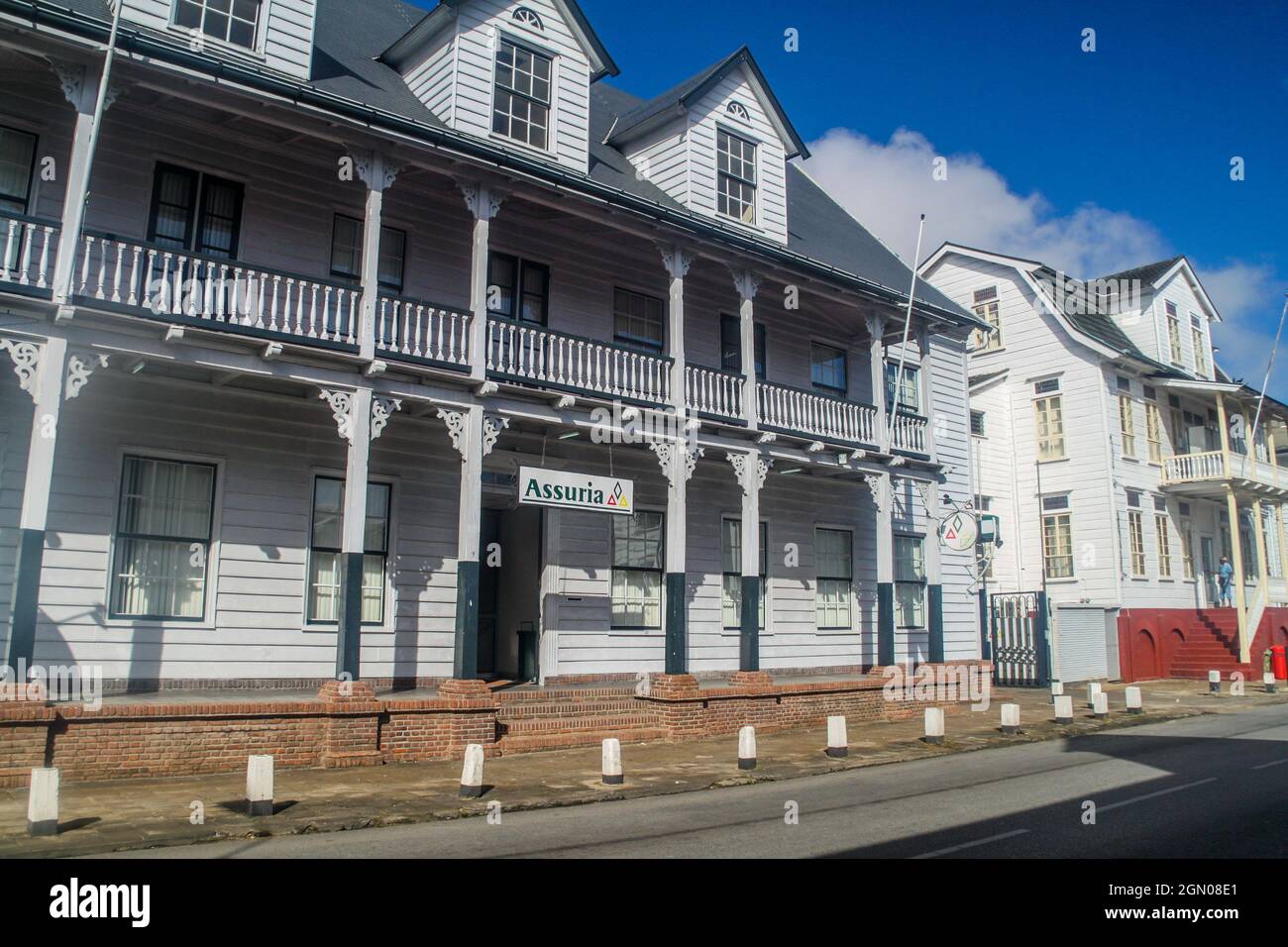 PARAMARIBO, SURINAME - AUGUST 6, 2015: Street with old colonial ...