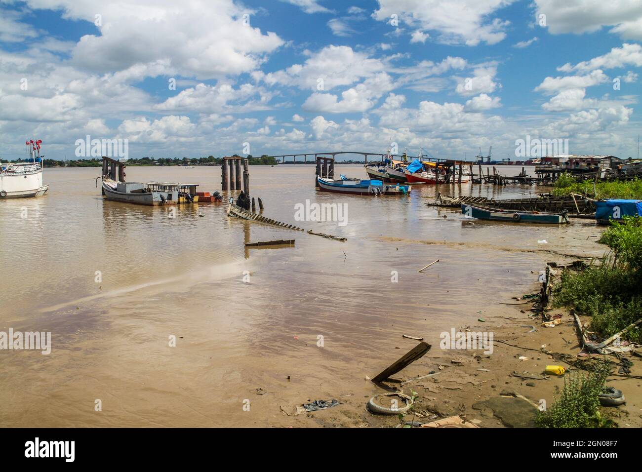 Jules Wijdenbosch bridge over Suriname river in port of Paramaribo ...