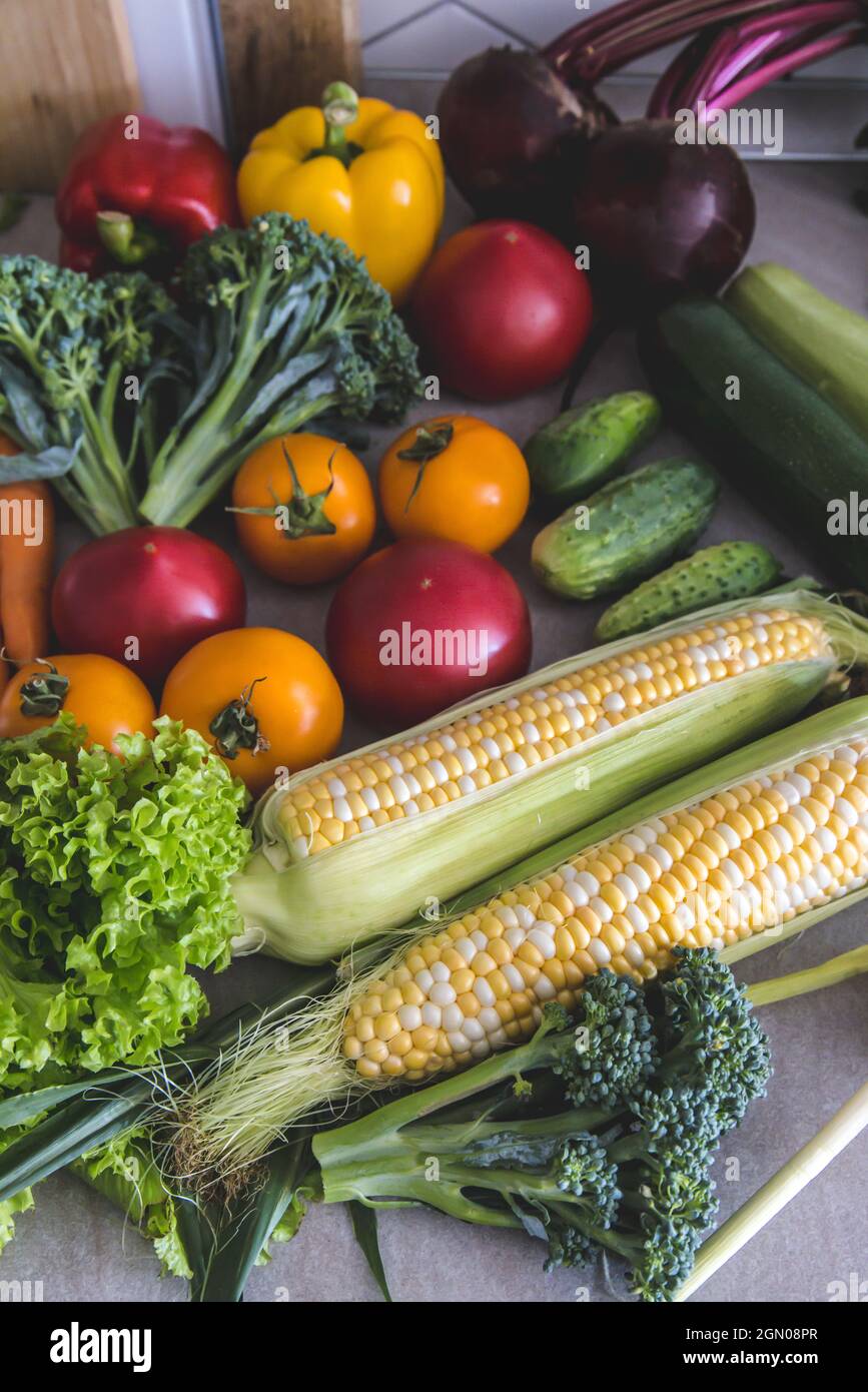 Healthy food background. Healthy vegan vegetarian food. Fresh raw salad ...