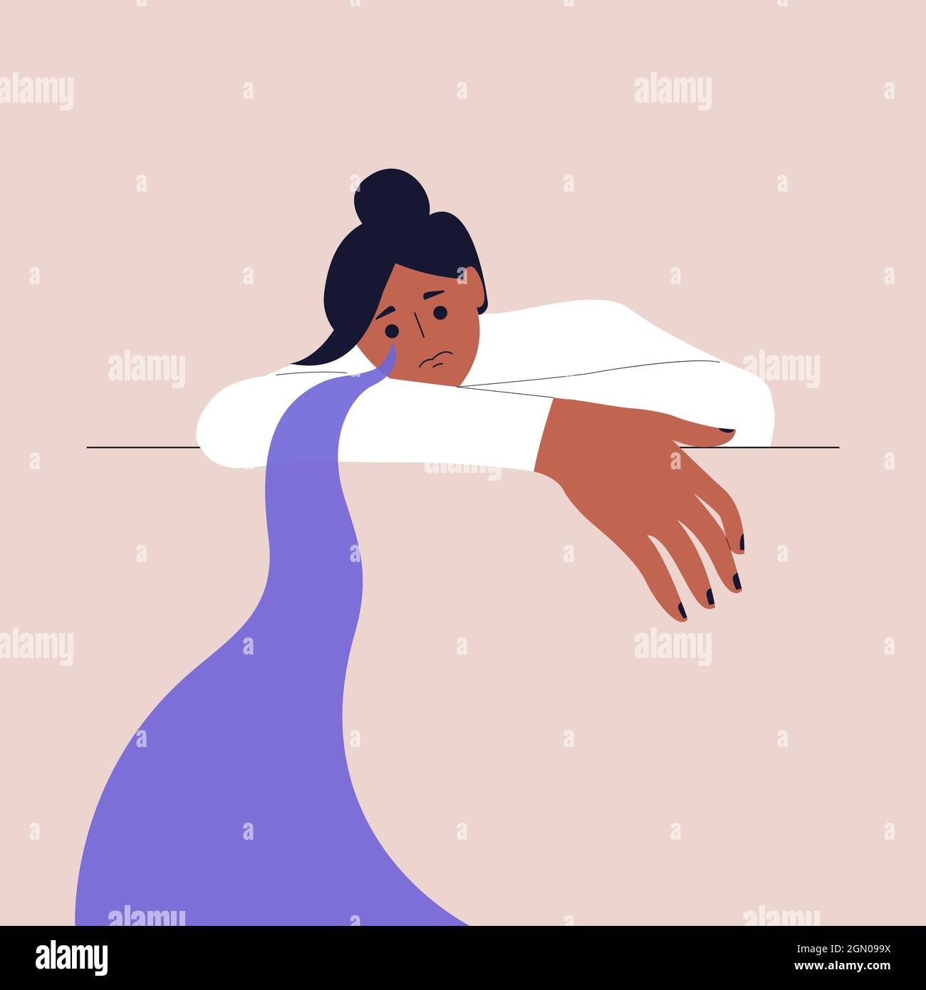 A psychological portrait of a black crying girl with her head down ...