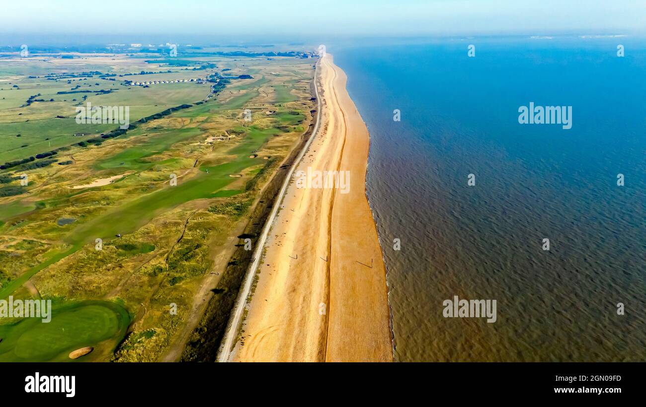 Aerial view looking East down the Royal Cinque Ports Golf Links, taken ...