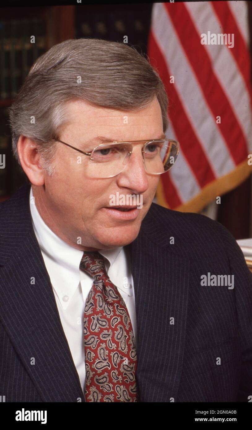 Austin Texas USA, circa 1985: Democratic Governor MARK WHITE performing ...
