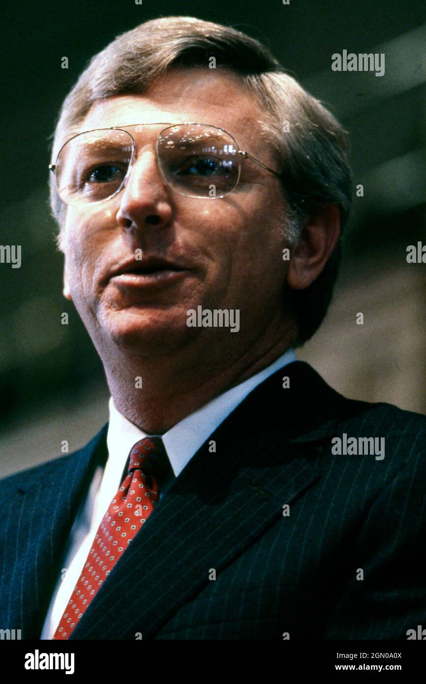 Austin Texas USA, circa 1985: Democratic Governor MARK WHITE performing ...