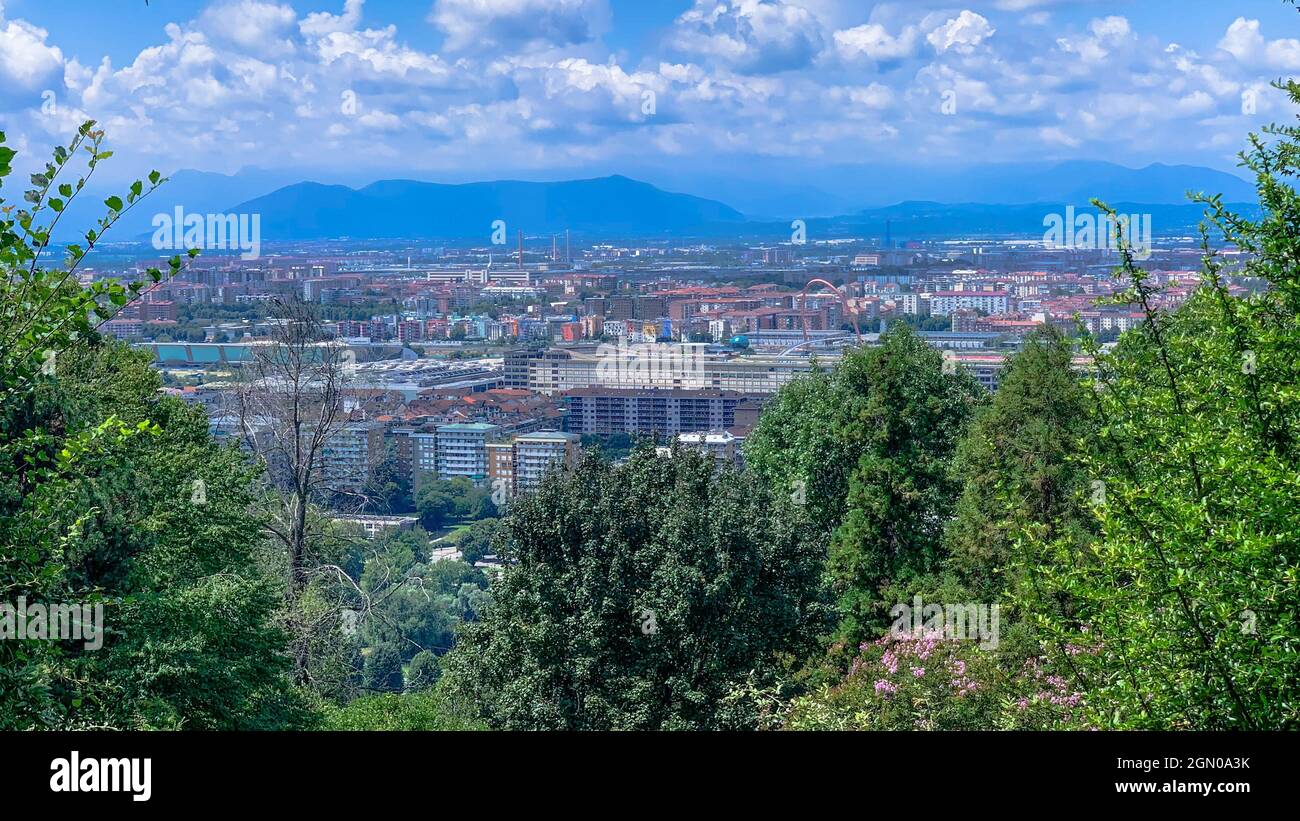 Scenic view of the cityscape of Turin seen from Park Europa, Italy ...