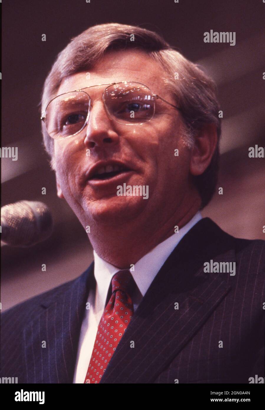 Austin Texas USA, circa 1985: Democratic Governor MARK WHITE performing ...