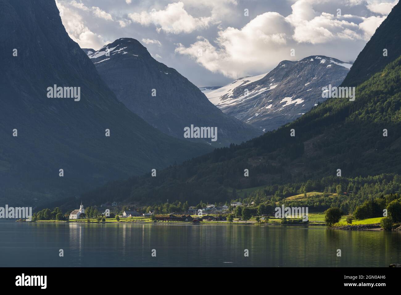 Church in Oppstryn, Oppstynvatnet, Jostedalsbreen, Vestland, Norway ...