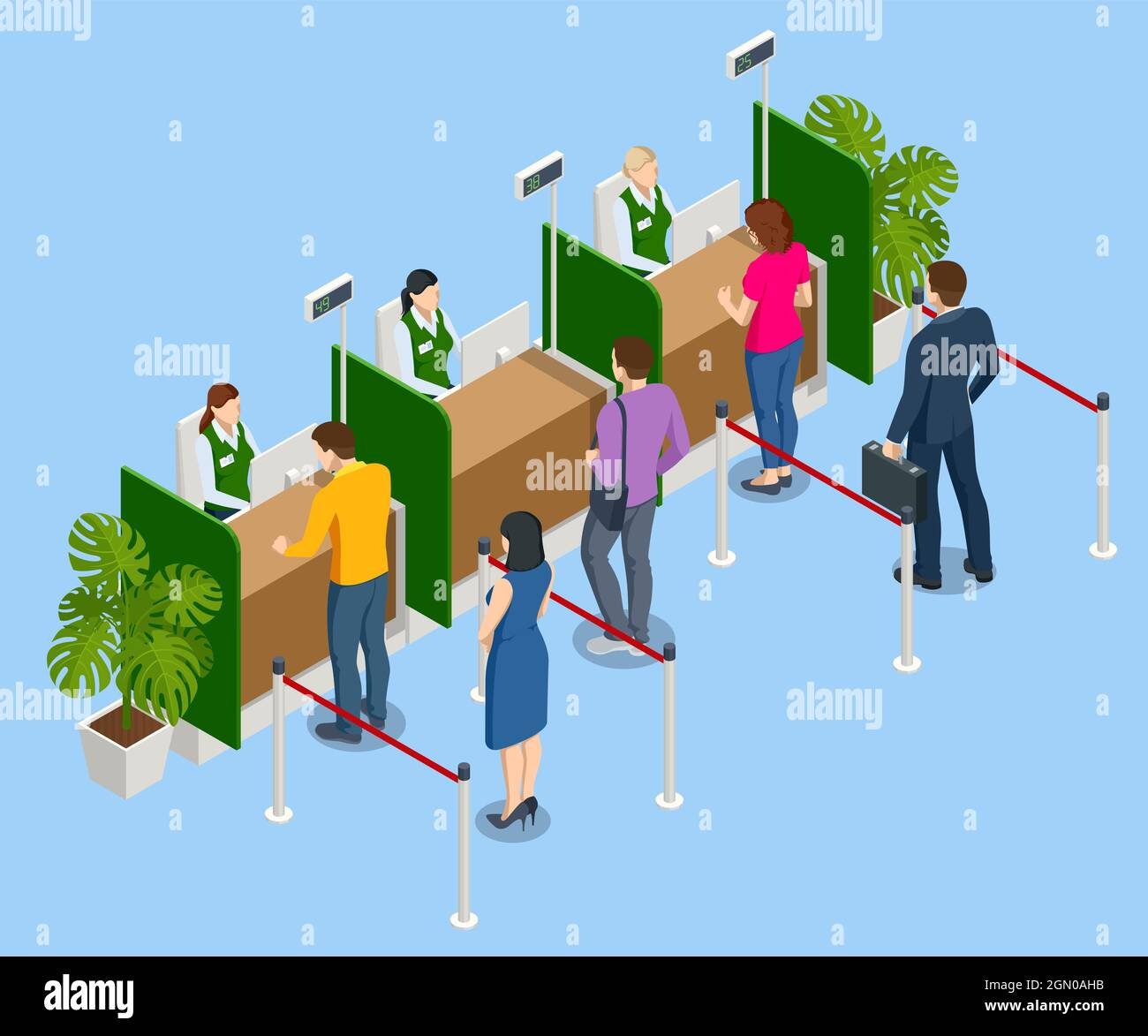 Inside Bank Queue Stock Vector Images - Alamy