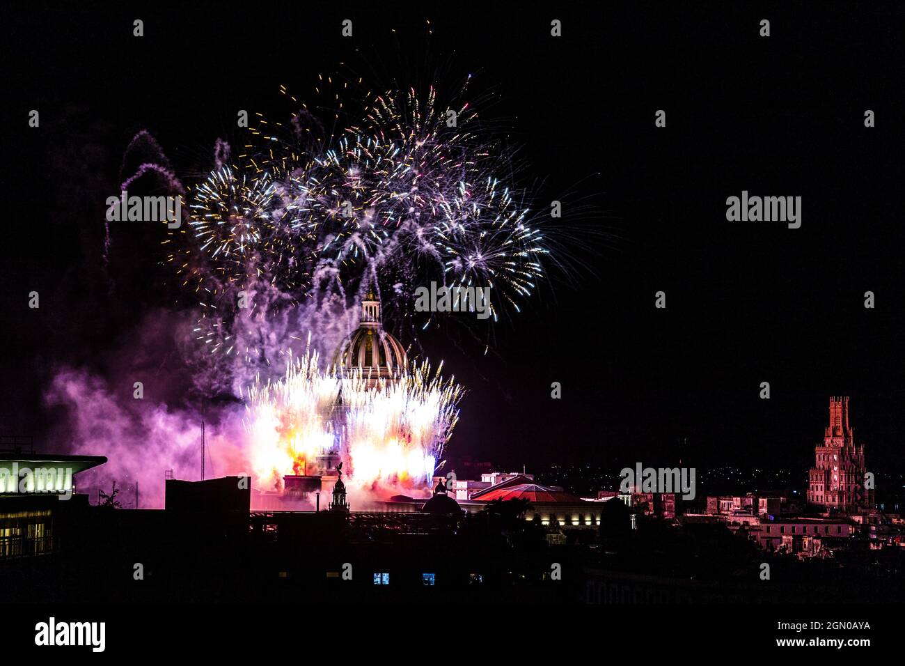 Famous National Capitol Building during fireworks in Havana, Cuba Stock ...