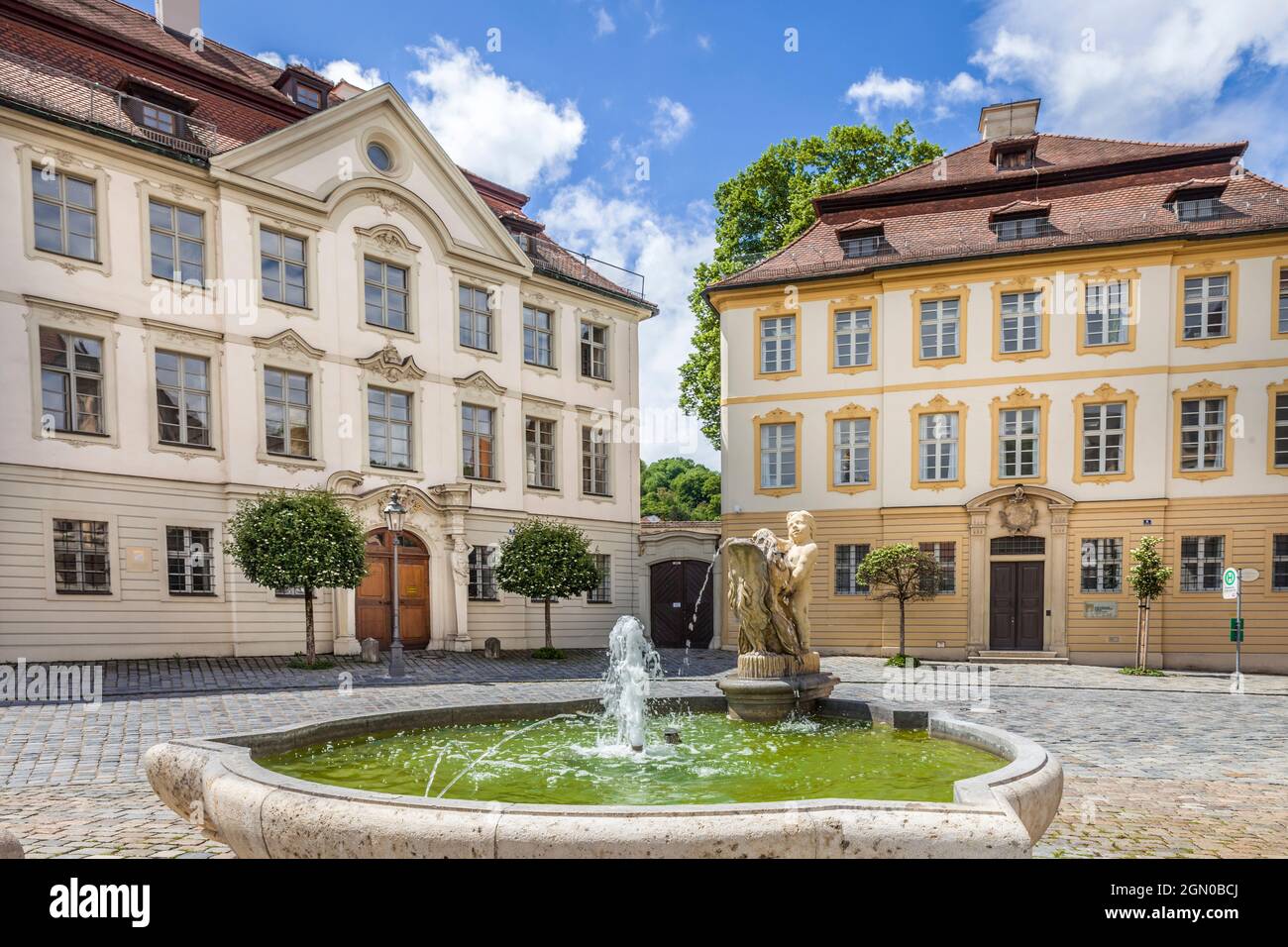 Historic houses and fountains on Residenzplatz in Eichstaett, Upper ...