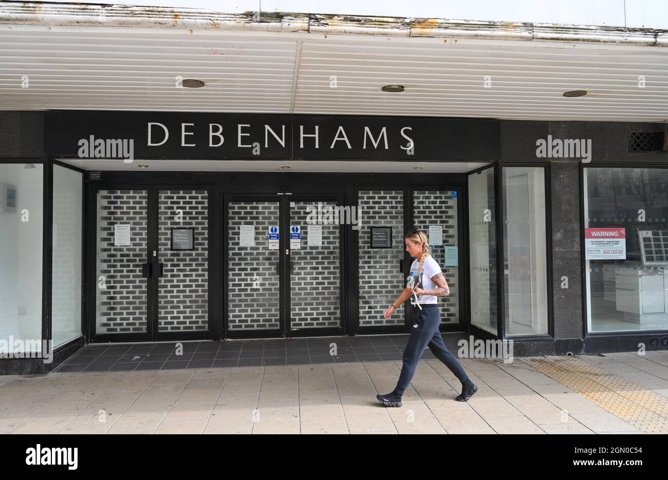 The closed down Debenhams Department store in Worthing , West Sussex ...