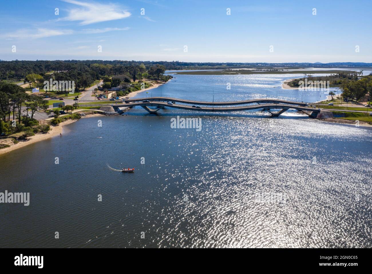 Aerial view of La Barra Bridge, Punta del Este, Maldonado Department ...