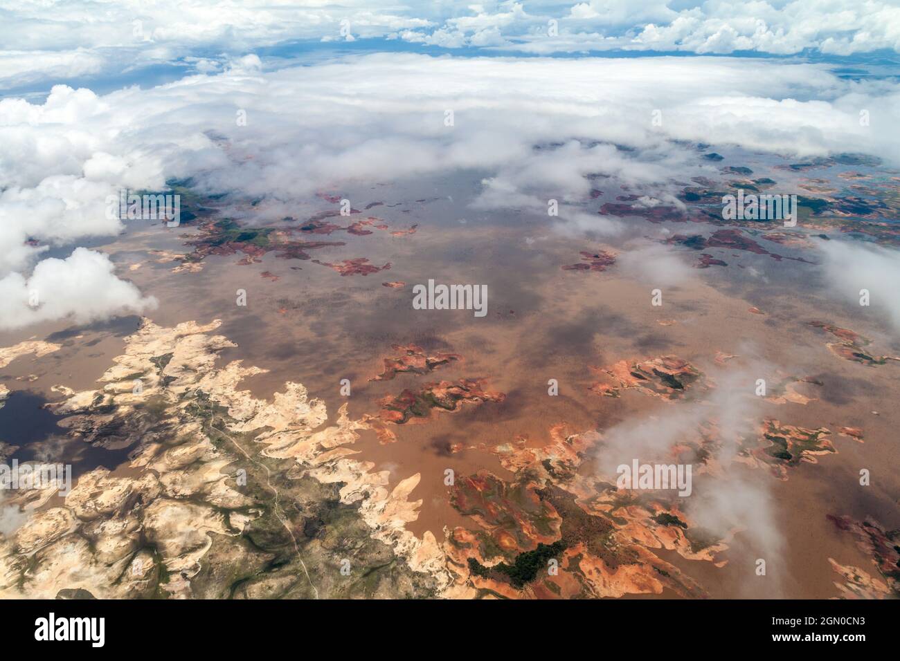 Aerial view of Guri reservoir on the Caroni River in Venezuela Stock ...