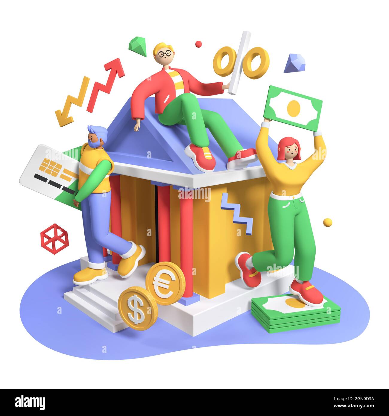 Bank operations - colorful 3D style illustration cartoon style ...