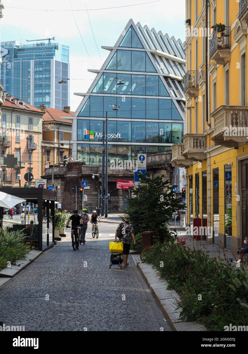 MILAN, ITALY - Aug 08, 2021: A vertical view at the Microsoft building ...