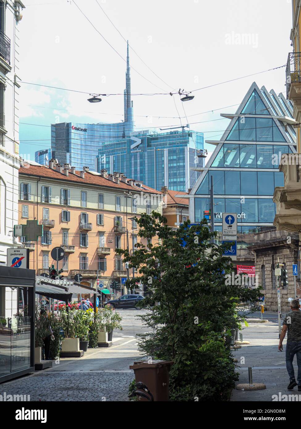 MILAN, ITALY - Aug 08, 2021: A vertical view at the Microsoft building ...