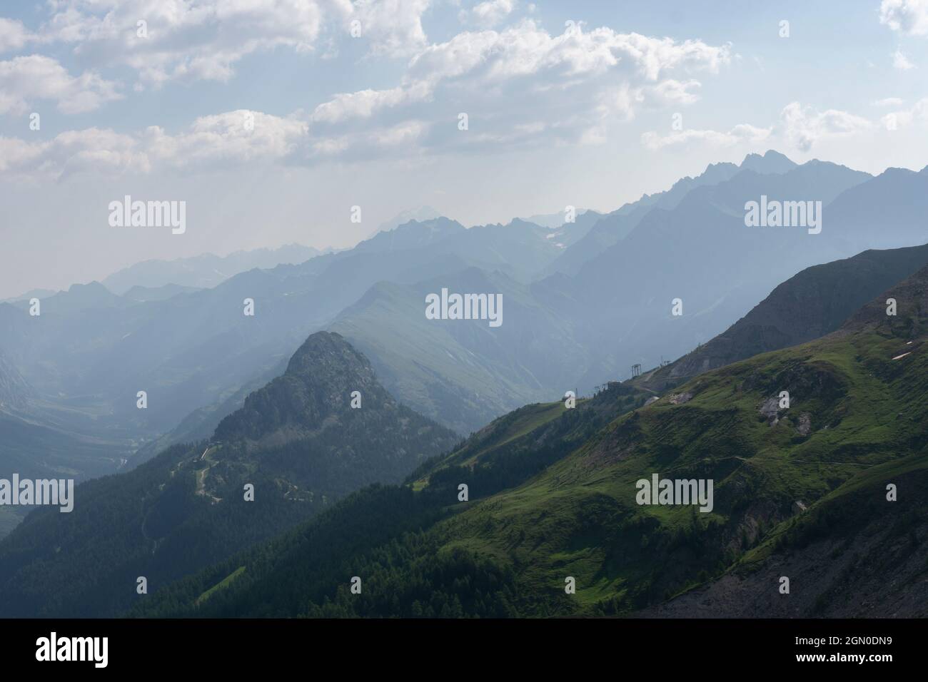 Panoramic view of silhouette mountain scenery with mountains in the ...