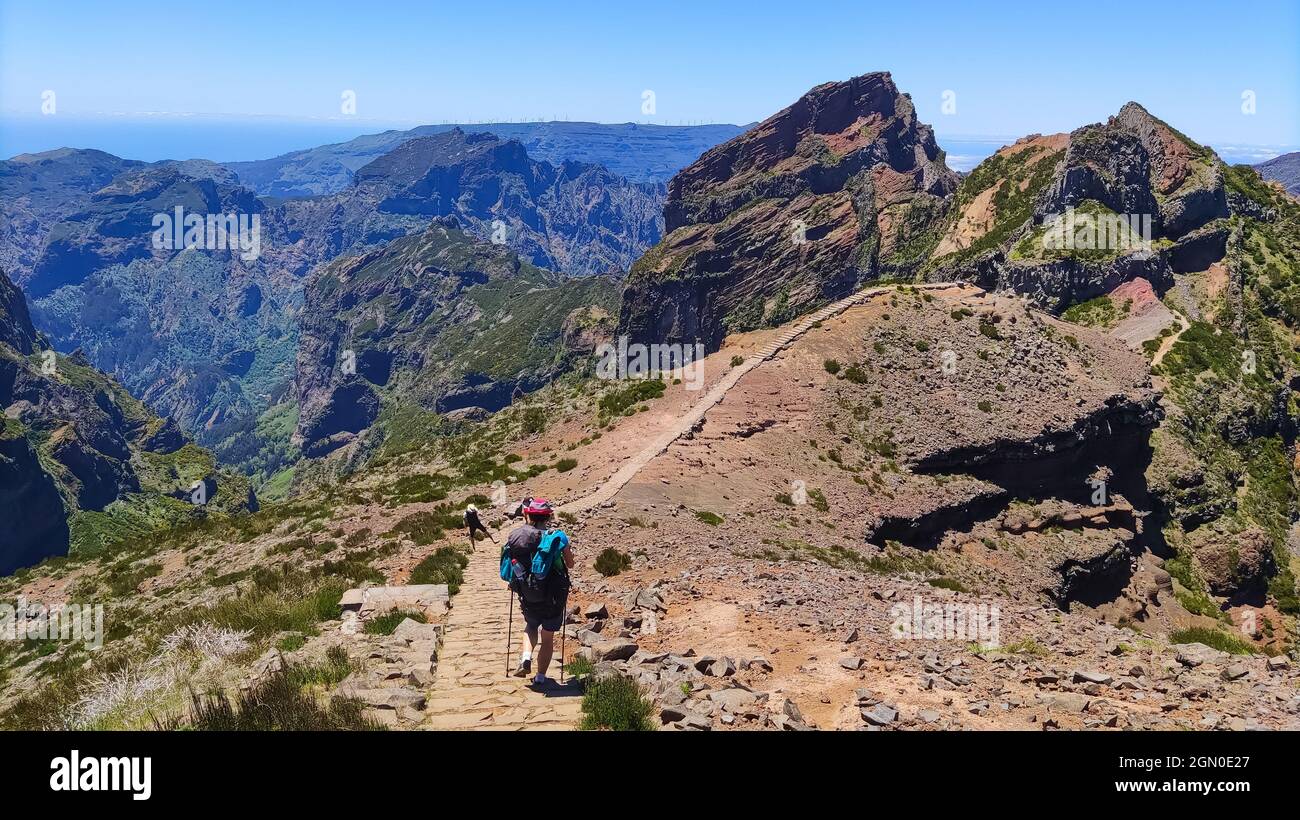 Tourist walking at Pico Arieiro - Pico Ruivo trek Stock Photo - Alamy
