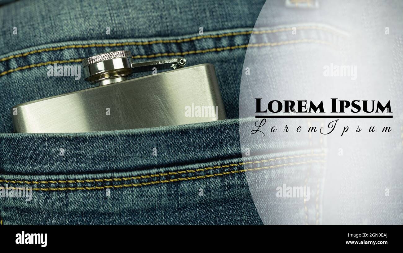 Aluminum flask, for alcoholic beverages. Hip flask in pants pocket ...