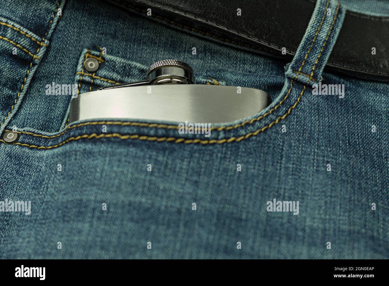 Aluminum flask, for alcoholic beverages. Hip flask in pants pocket ...