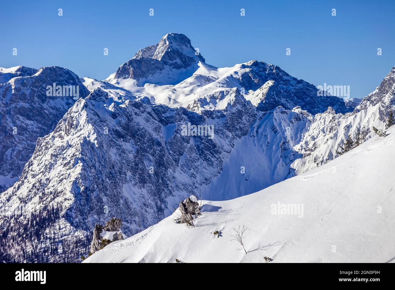 The Watzmann seen from the Jenner, Upper Bavaria, Bavaria, Germany ...