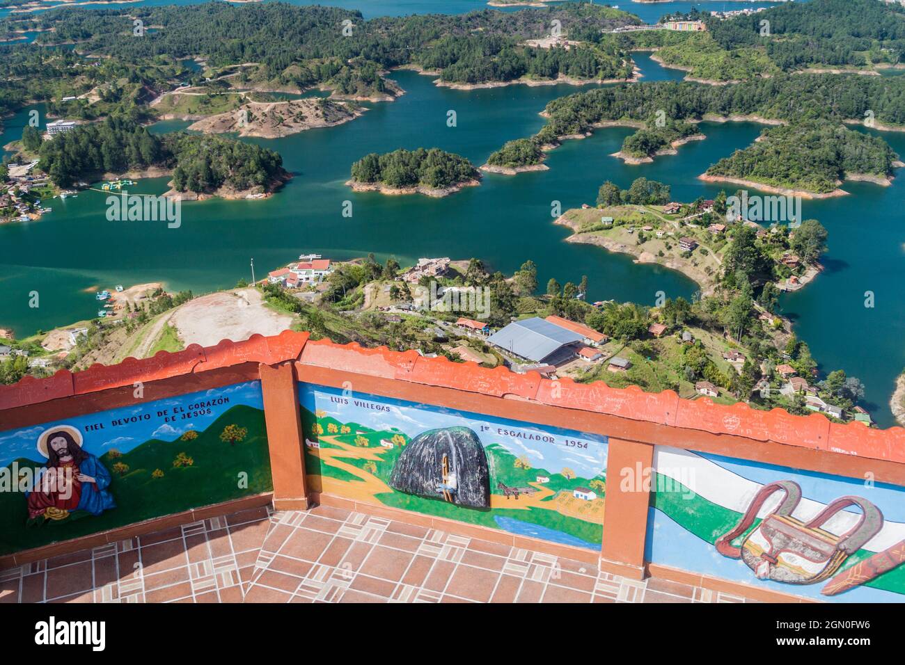 PIEDRA DE PENOL, COLOMBIA - SEPTEMBER 2, 2015: Aerial view of Guatape ...