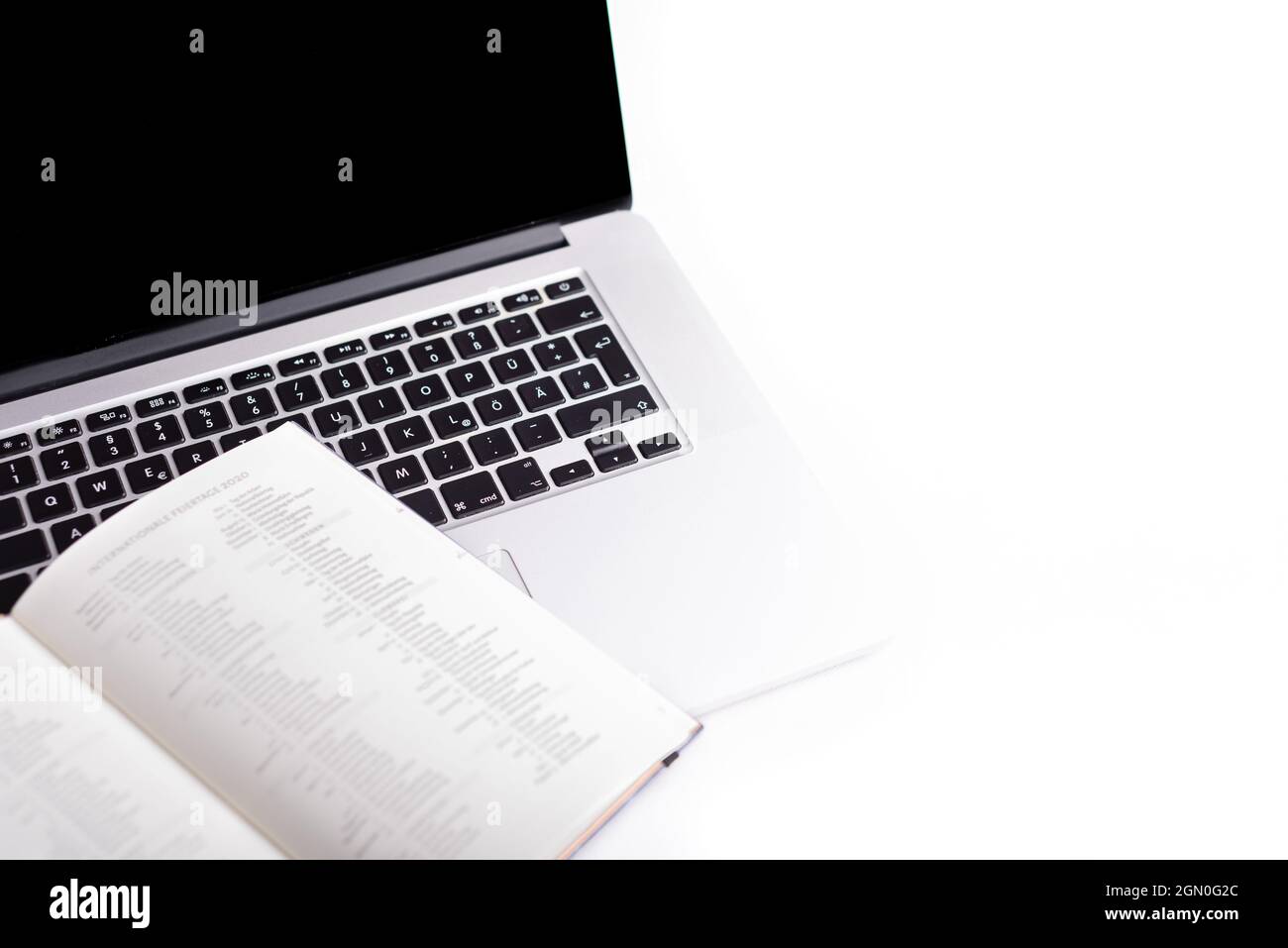 work office desk with a computer laptop, notebook Stock Photo - Alamy
