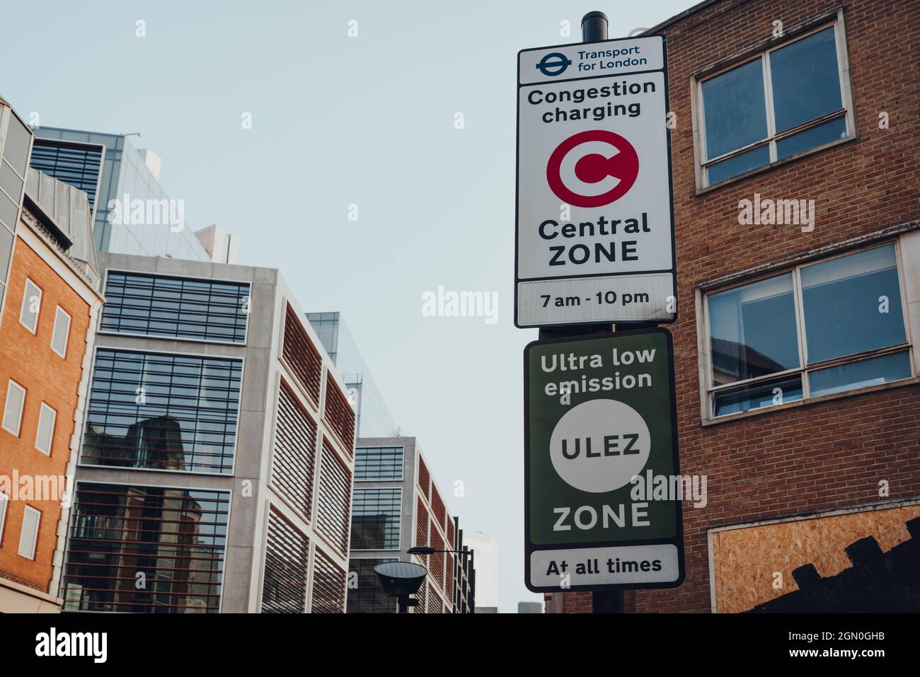 London, UK - September 03, 2021: Signs indicating Congestion Charge and ...