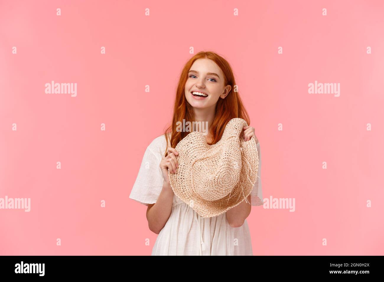 Waist Up Shot Tender Charismatic And Alluring Redhead Girl Packed Up