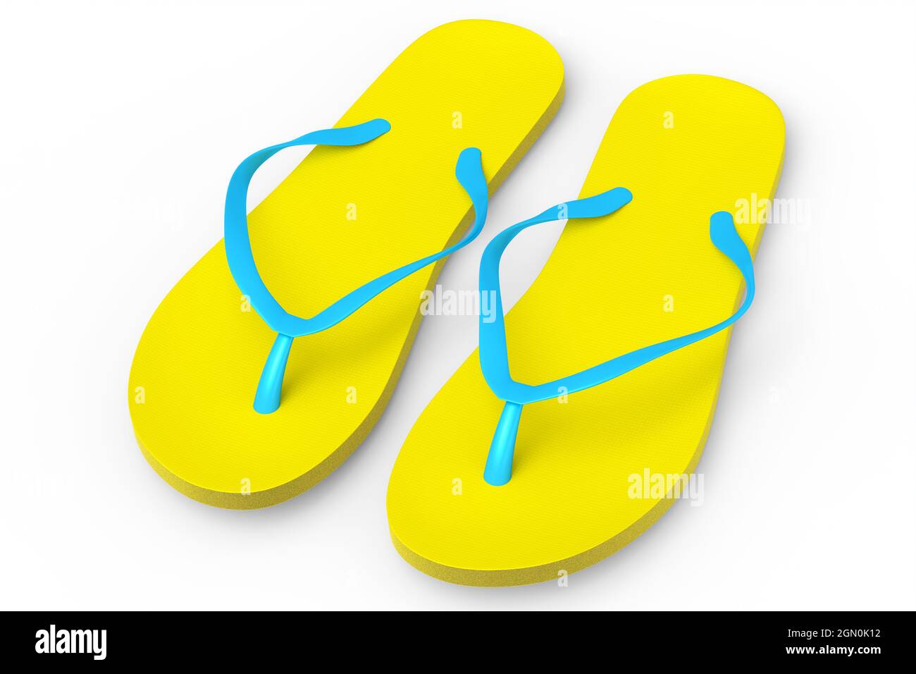 Beach yellow flip-flops or sandals isolated on white background. 3d ...