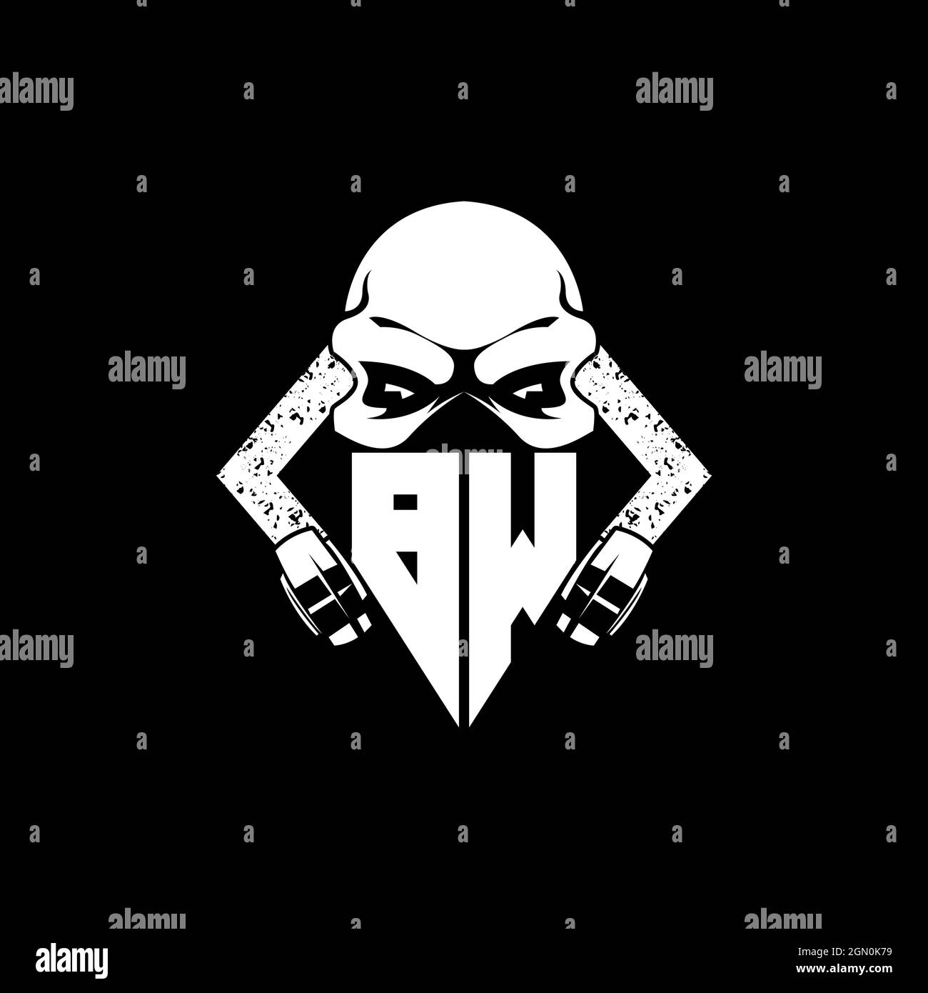 BW Monogram ESport Gaming with Skull Mask Shape Style Vector Stock ...