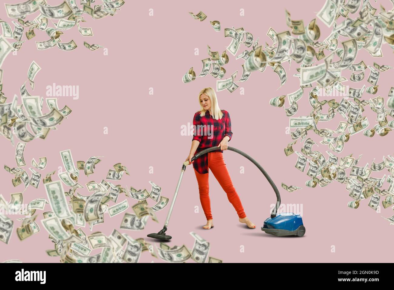 pretty woman throwing dollar bills, isolated on white background Stock ...