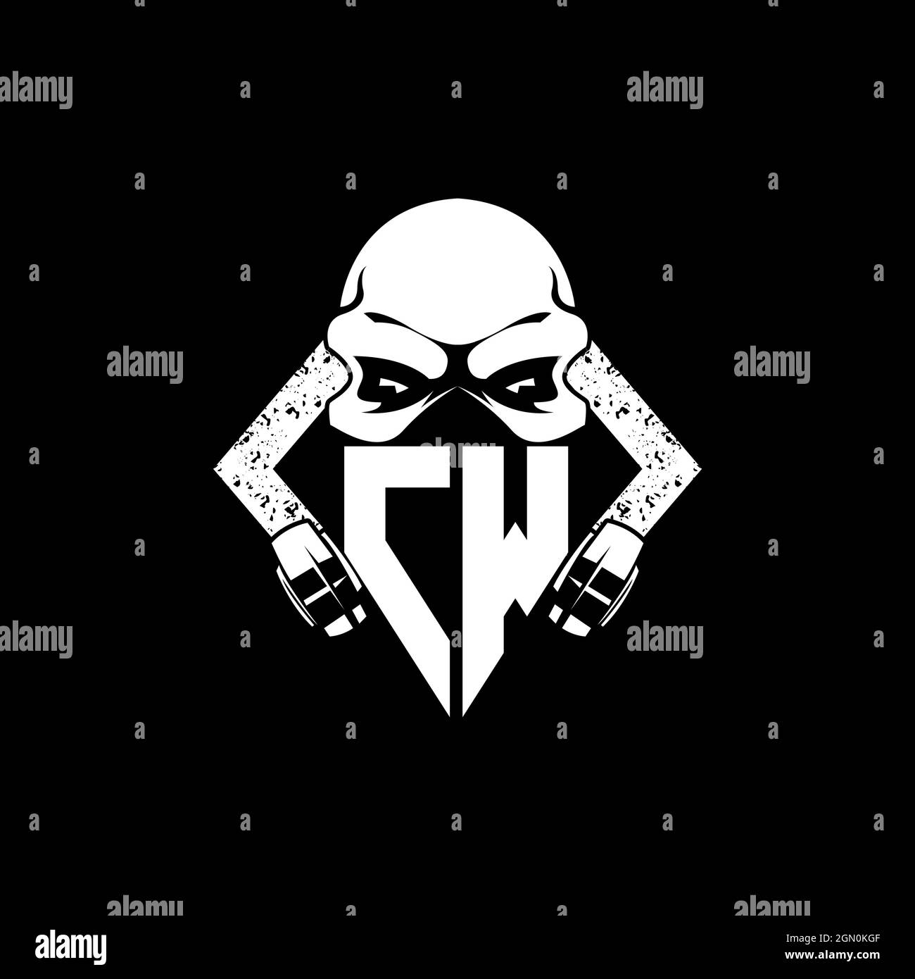 CW Monogram ESport Gaming with Skull Mask Shape Style Vector Stock ...