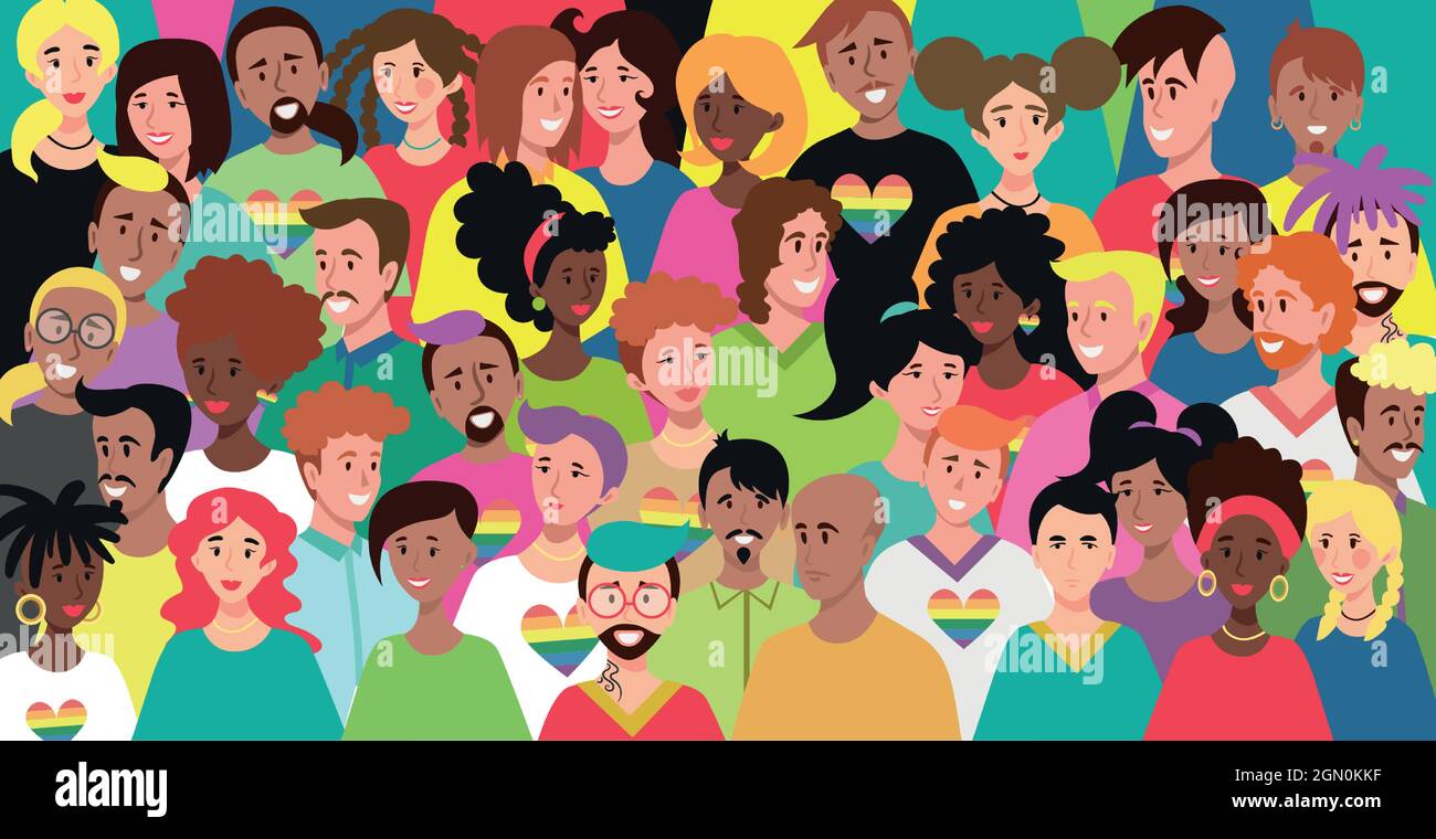 Young men and women with different skin color - Vector illustration ...