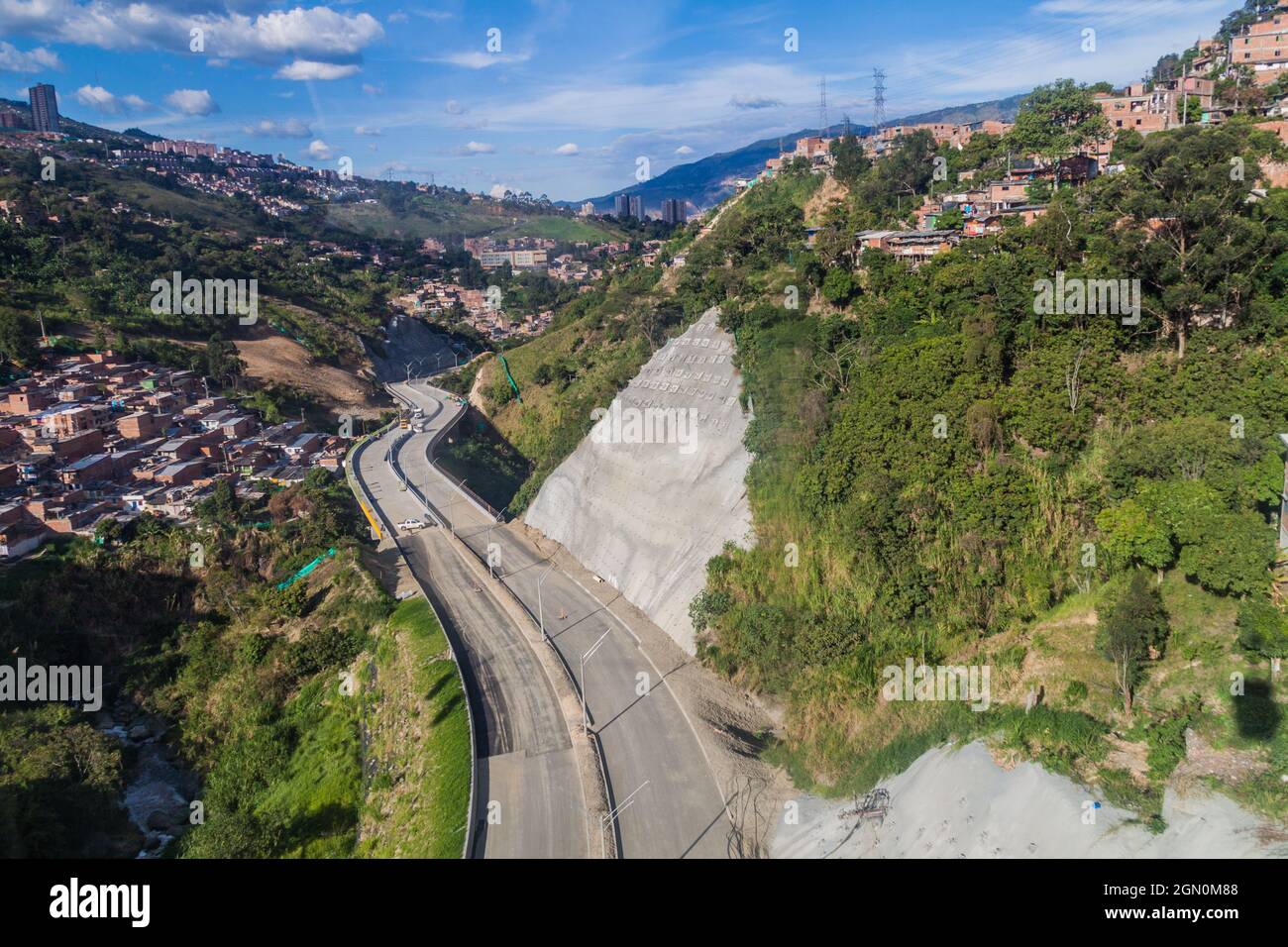Aerial view of a highway under construction in Medellin, Colombia Stock ...