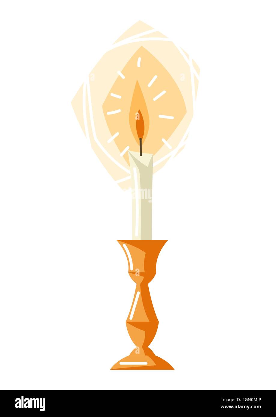 Illustration of burning candle in candlestick. Symbol of Faith and ...