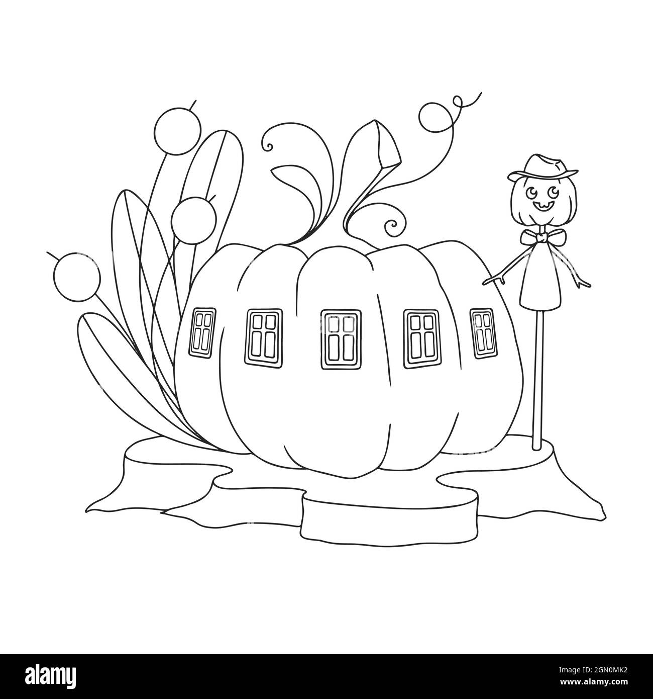 Sketch of a fantastic pumpkin house. Cartoon pumpkin gnome house ...